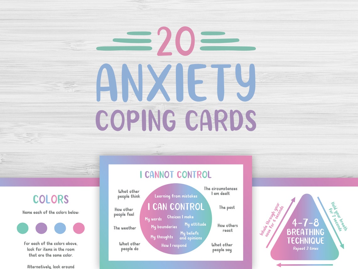 20 Anxiety Coping Skills Cards Therapy Worksheet CBT - Etsy