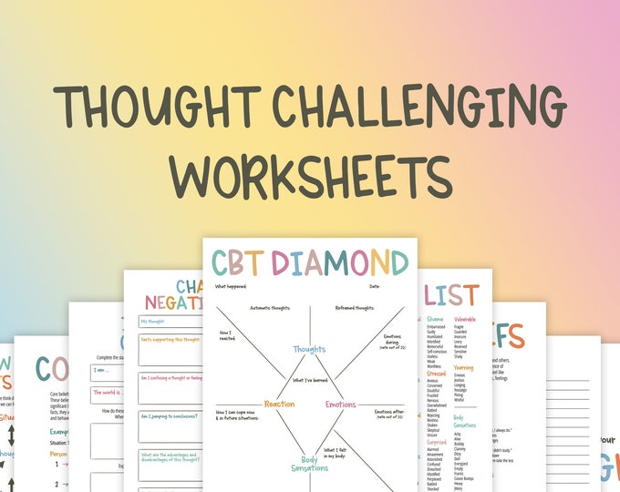Thought Challenging Worksheets CBT Therapy Cognitive - Etsy