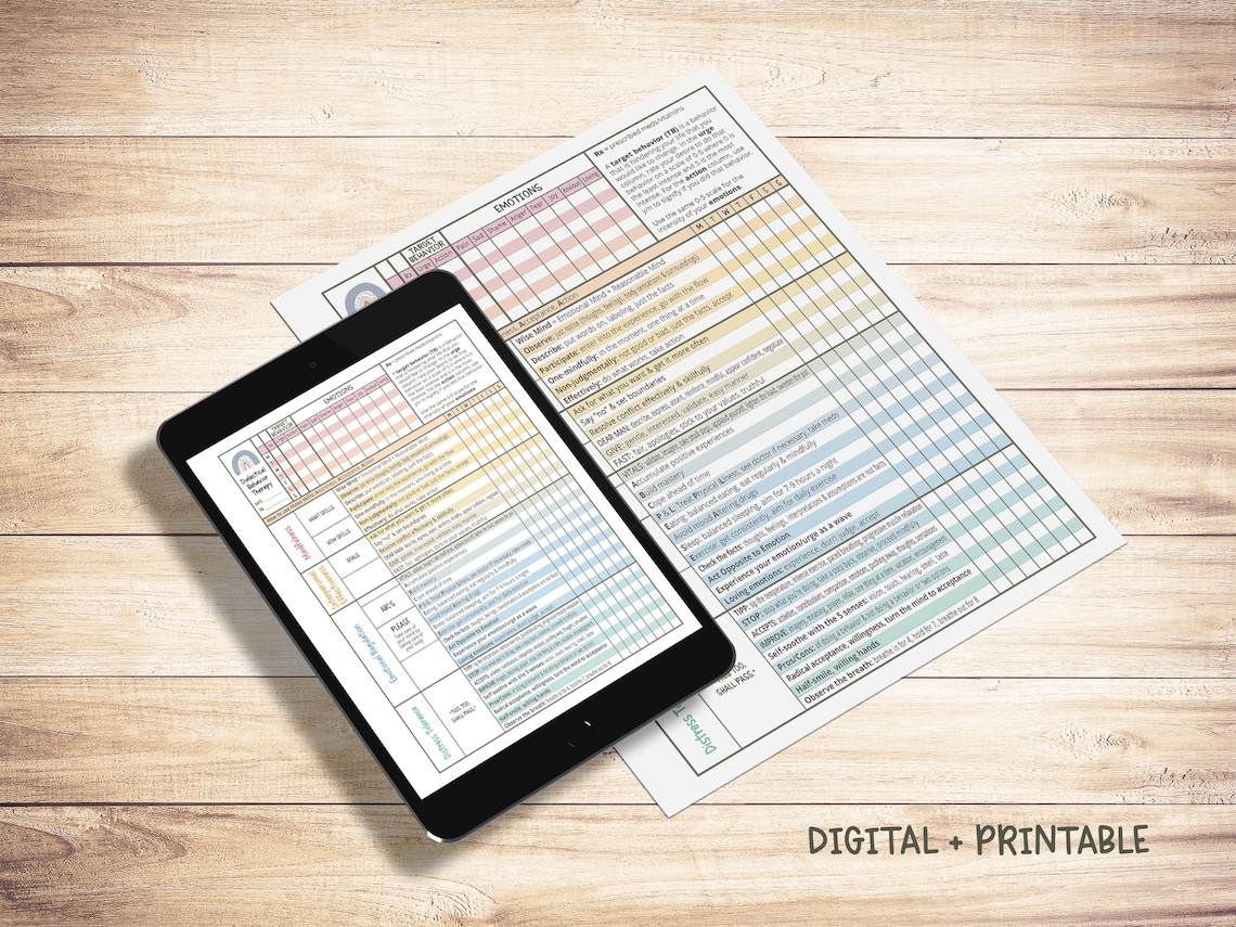 DBT Skills Tracker, Diary Card, Dialectical Behavior Therapy, Mood ...