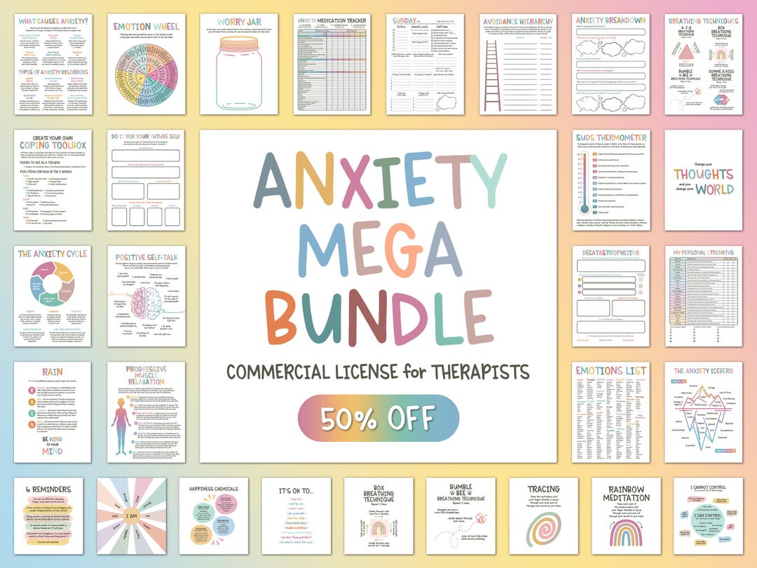 ANXIETY MEGA BUNDLE Commercial License, Anxiety Worksheets, Worksheets ...