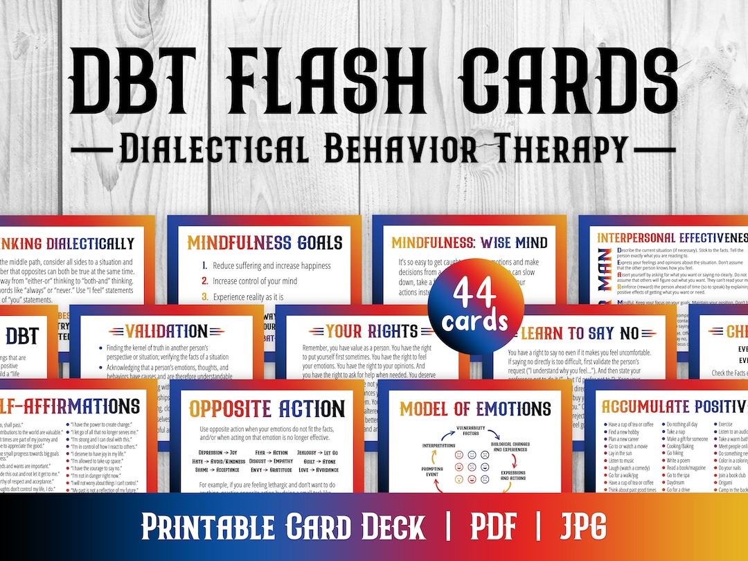 DBT Flash Cards, 44 Printable Cards, Self Help Cards, Coping Skills ...