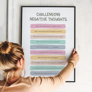 Challenging Negative Thoughts Poster, Therapy Office Decor, CBT Therapy ...