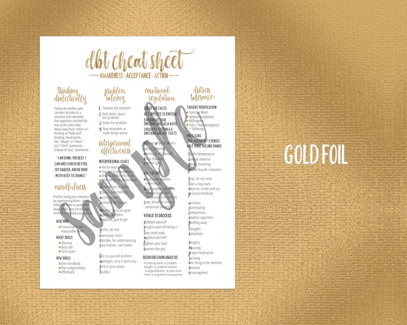 DBT Cheat Sheet, BPD, Borderline, PTSD, Bipolar, Depression, Anxiety, Reference, Printable ...