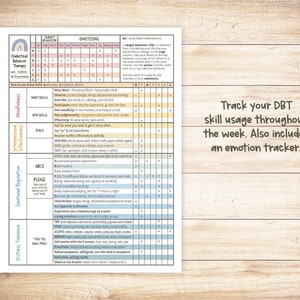 DBT Skills Tracker, Diary Card, Dialectical Behavior Therapy, Mood ...