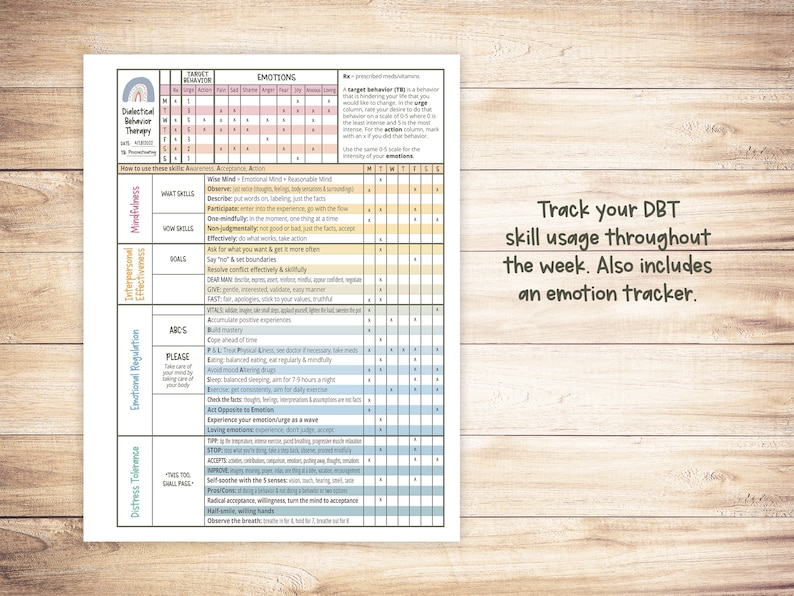 DBT Skills Tracker Diary Card Dialectical Behavior Therapy - Etsy