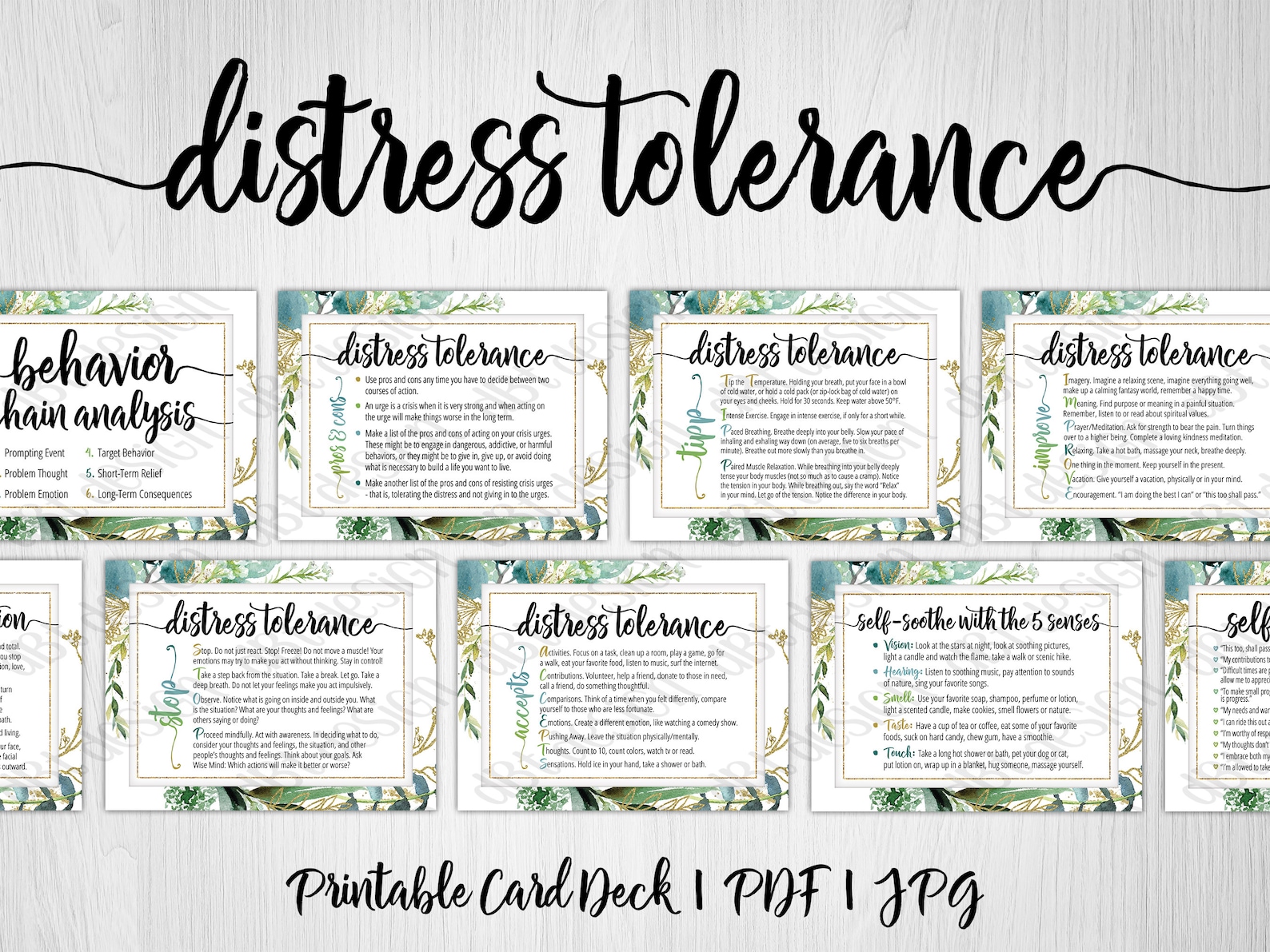 DBT Flash Cards, 44 Printable Cards, Self Help Cards, Coping Skills ...