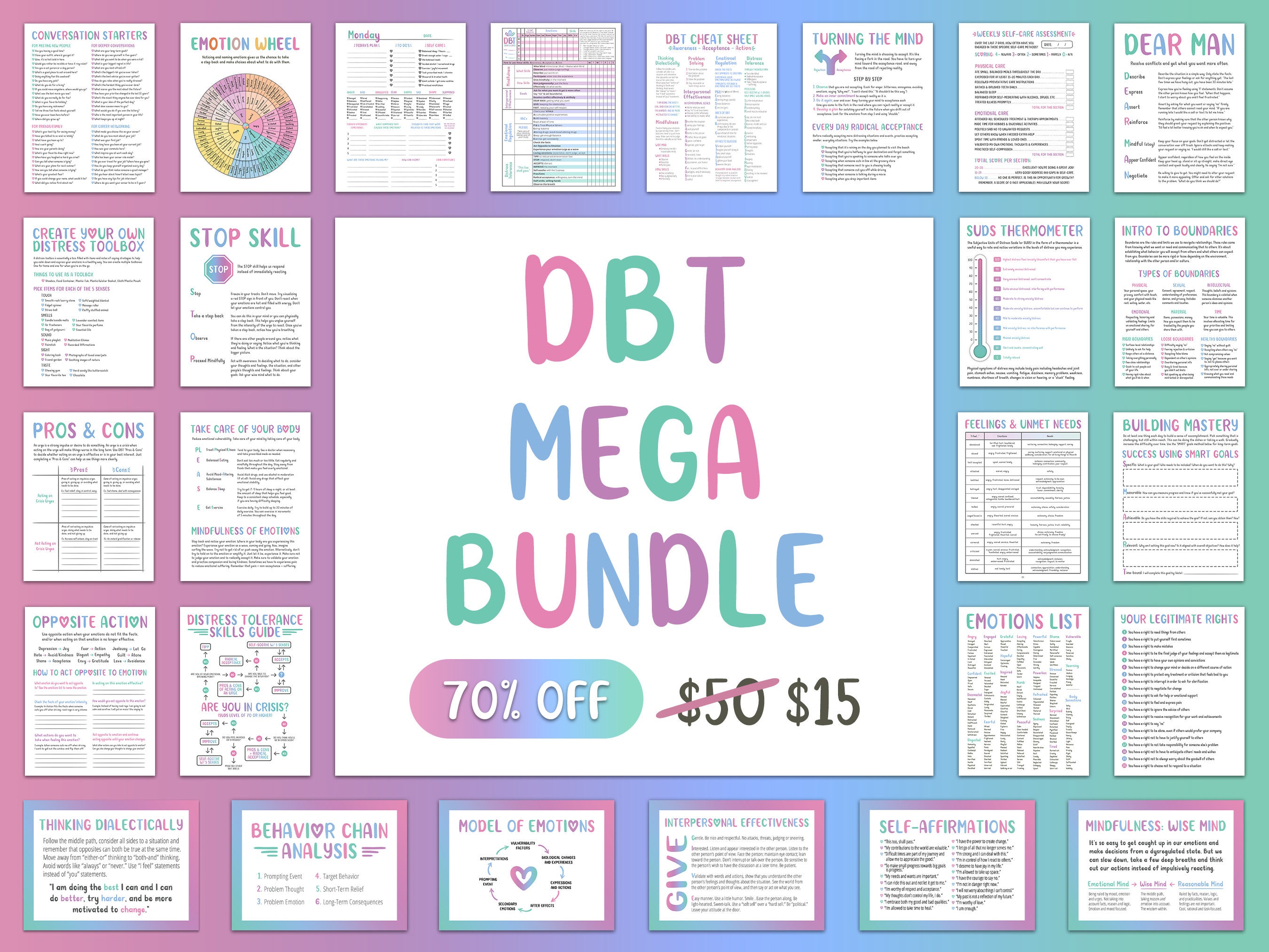 DBT MEGA Bundle, COMMERCIAL License, Dbt Workbook, Dbt Skills, Therapy Worksheet, Counselling ...