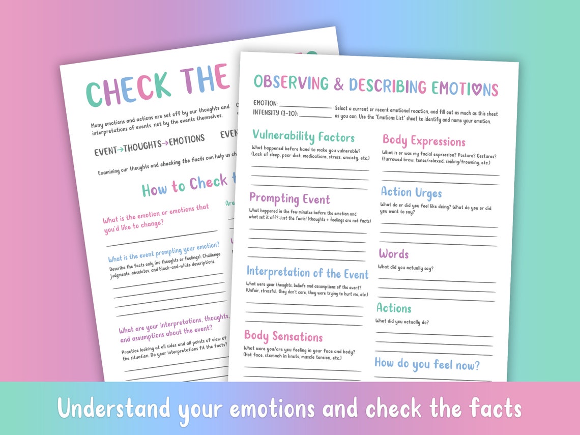 Emotions Journal, DBT Skills, Mood Tracker, Therapy Journal, Mood ...