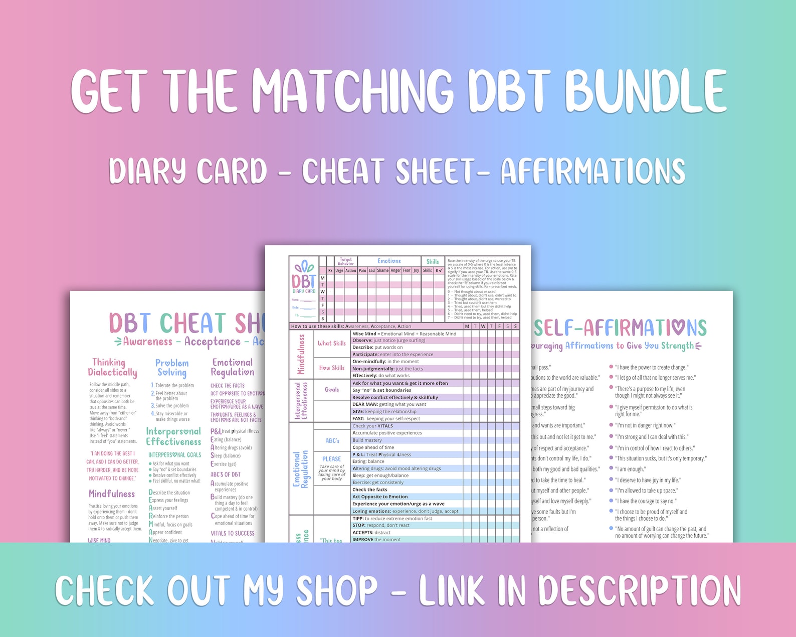 DBT Diary Card, PTSD, BPD, Anxiety, Depression, Bipolar, Printable ...