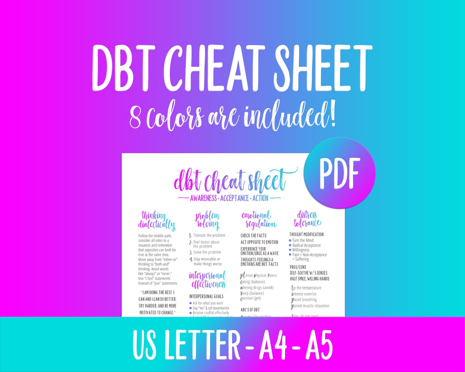 DBT Cheat Sheet BPD Borderline PTSD Bipolar Depression - Etsy