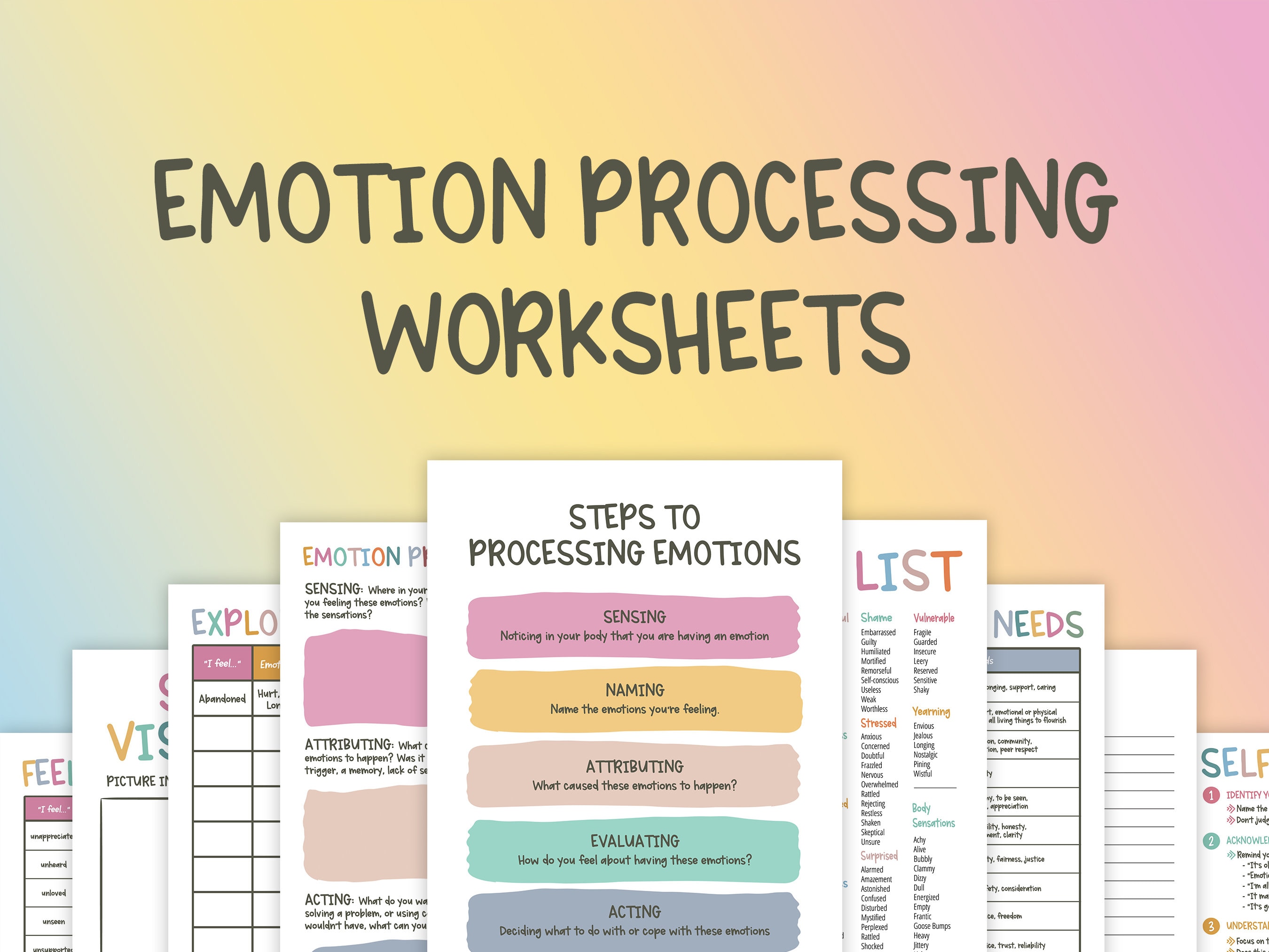Emotion Processing Worksheets Mental Health Printable | Etsy UK