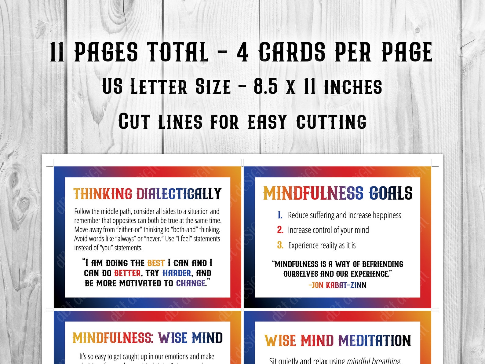 DBT Flash Cards 44 Printable Cards Self Help Cards Coping | Etsy