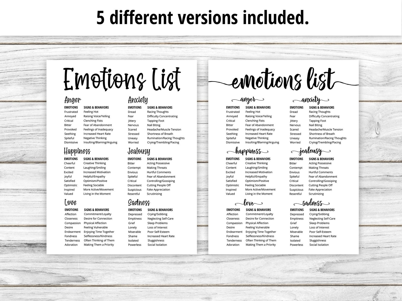 Emotions List Printable List of Feelings Mental Health | Etsy
