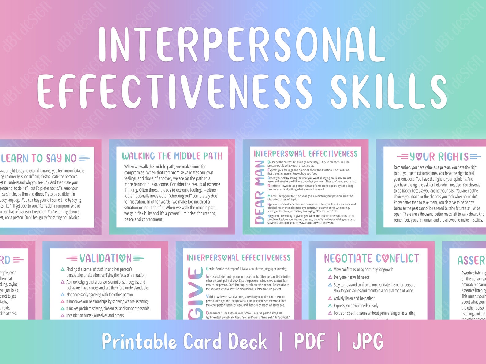 DBT Flash Cards, 44 Printable Cards, Self Help Cards, Coping Skills ...