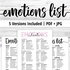 Emotions List, Printable List of Feelings, Mental Health Printable ...