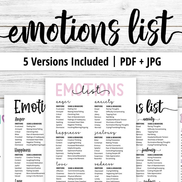 Emotions List - Etsy