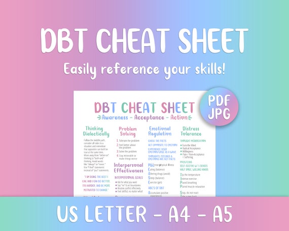 DBT Cheat Sheet DBT Skills Borderline Bpd Therapy Worksheet, 57% OFF
