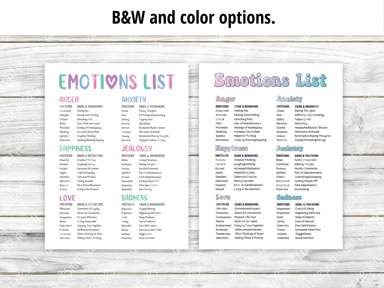 Emotions List Printable List of Feelings Mental Health | Etsy