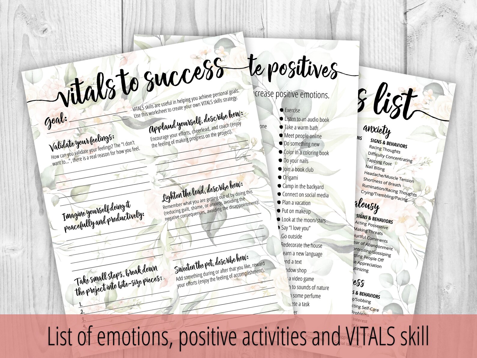 Emotions Journal, DBT Skills, Mood Journal, Self Care Worksheet ...