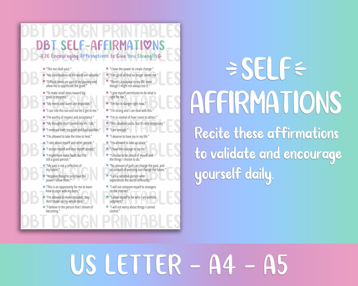 DBT Self-affirmations PTSD BPD Bipolar Depression | Etsy