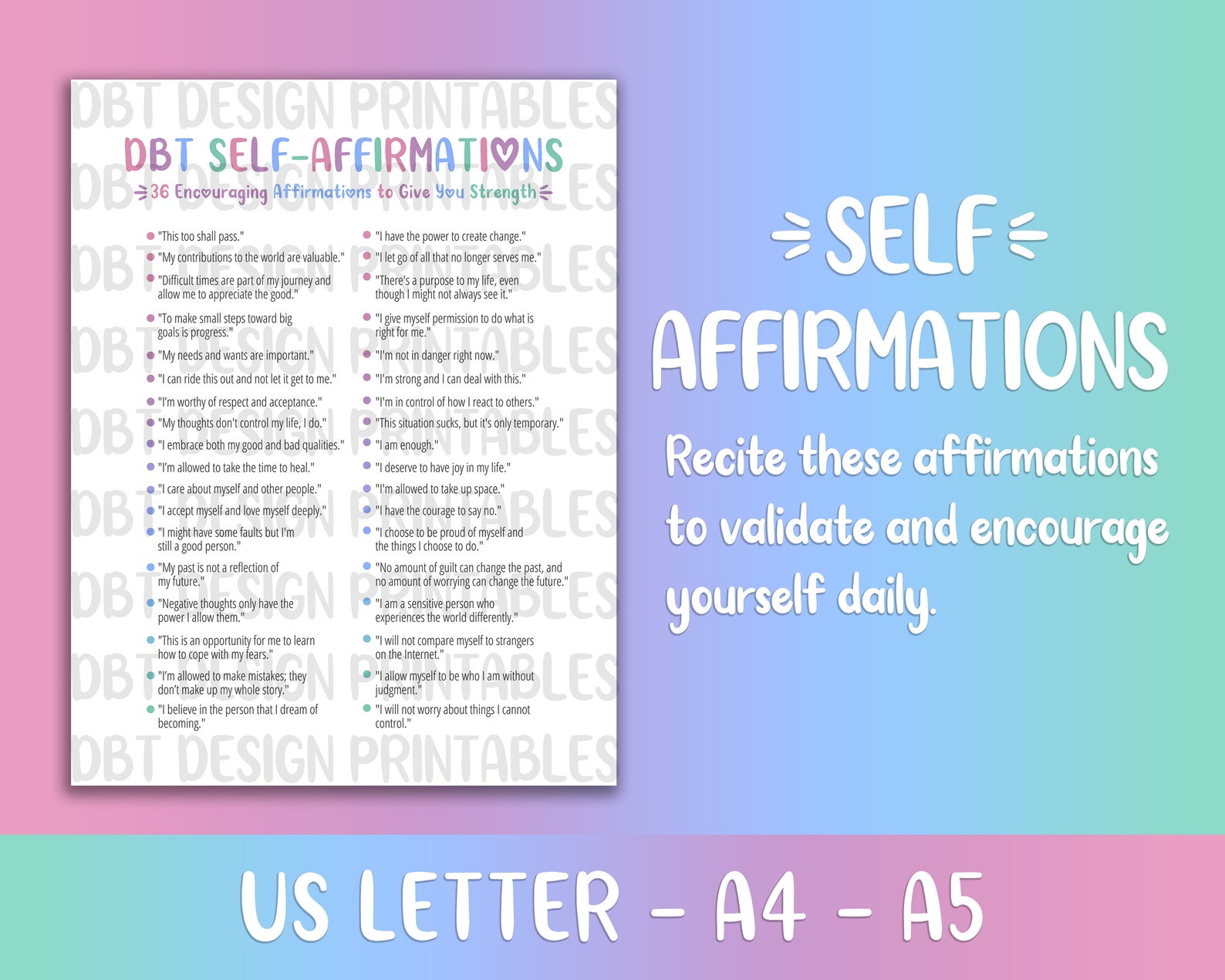 DBT Self-affirmations PTSD BPD Bipolar Depression | Etsy