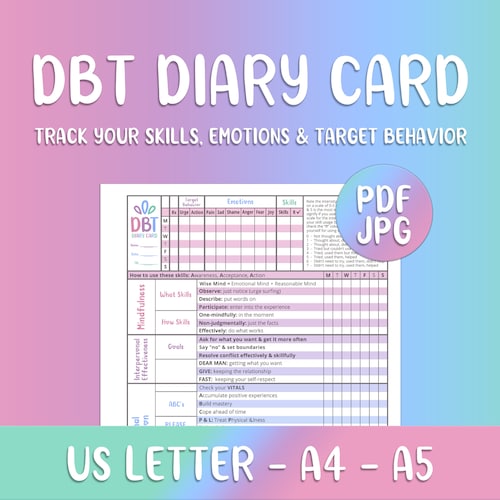 DBT Diary Card Printable BPD Skills Tracker Dialectical - Etsy