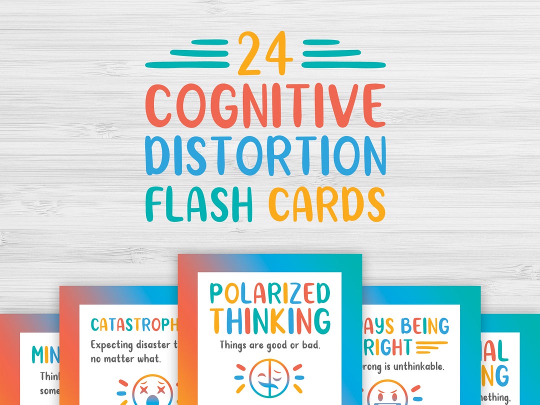 24 Cognitive Distortion Flash Cards, Thinking Errors, CBT Therapy ...