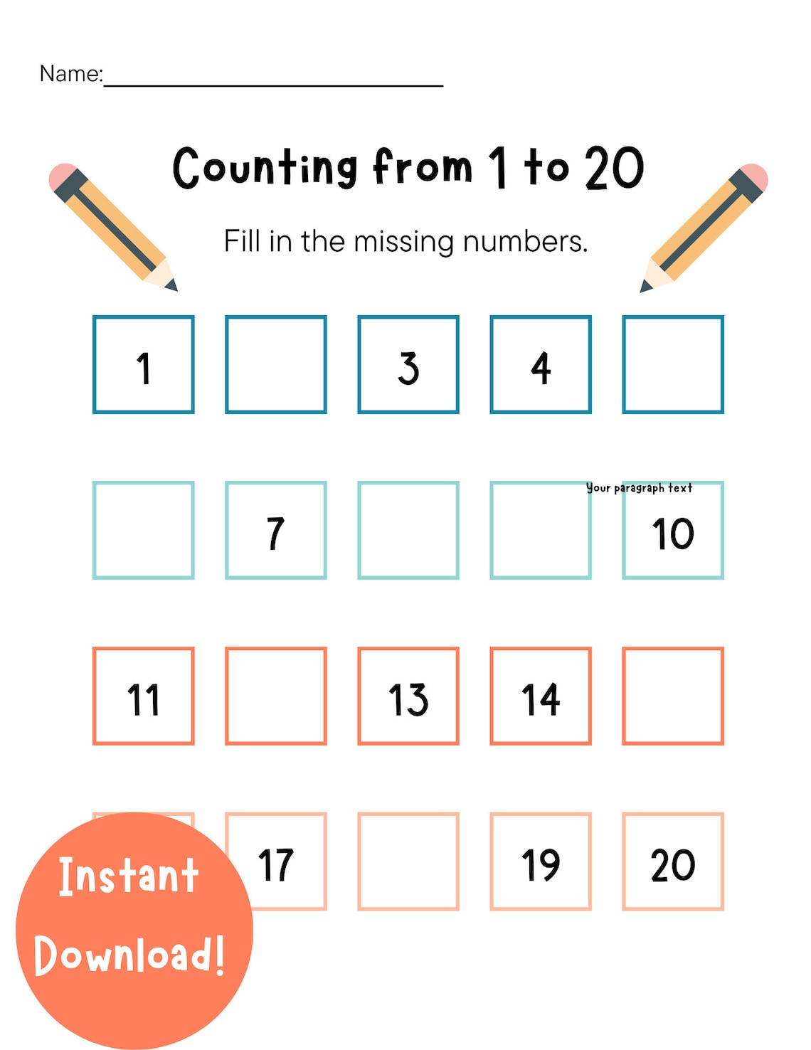 Count From 1 to 20 Worksheet - Etsy