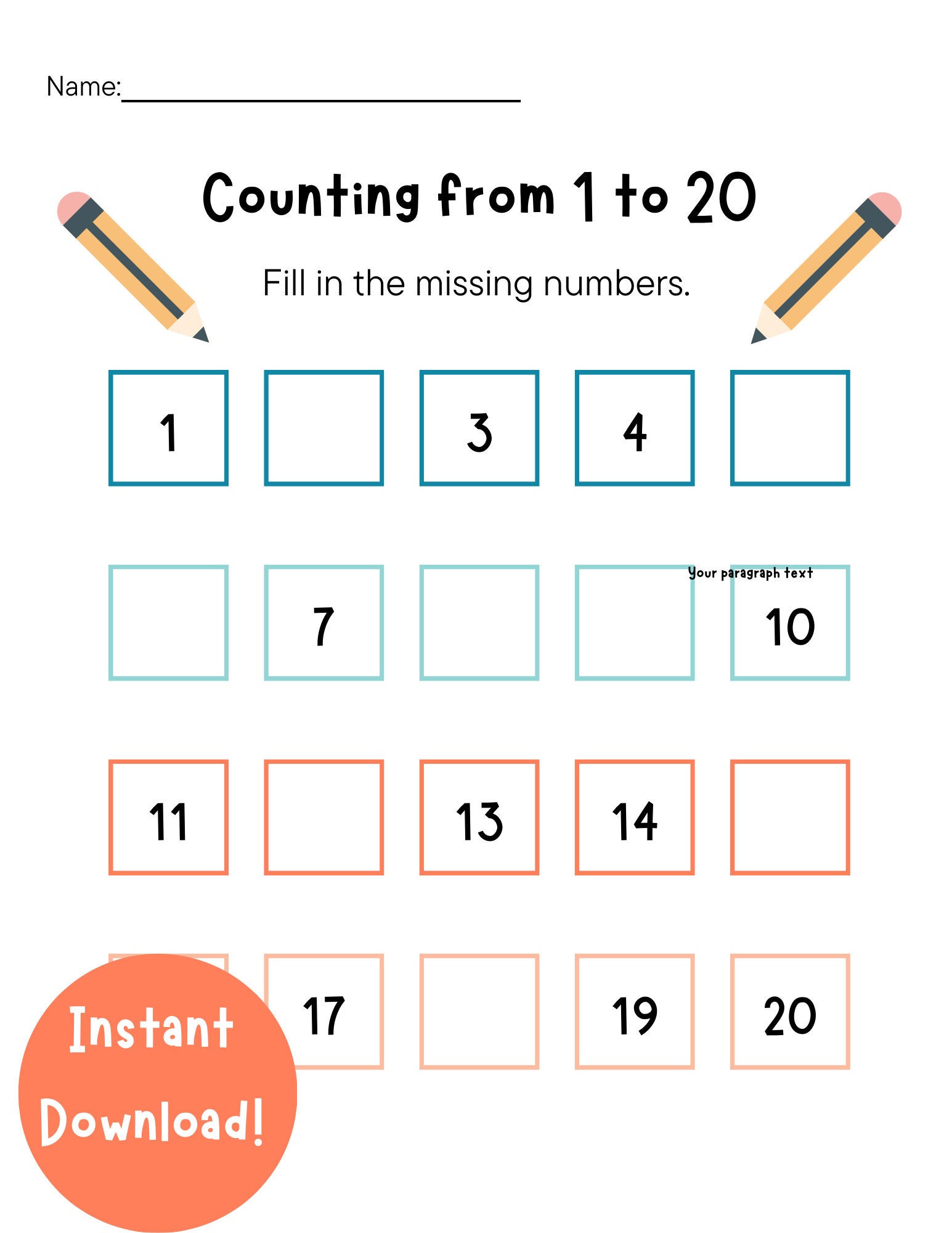Count From 1 to 20 Worksheet - Etsy