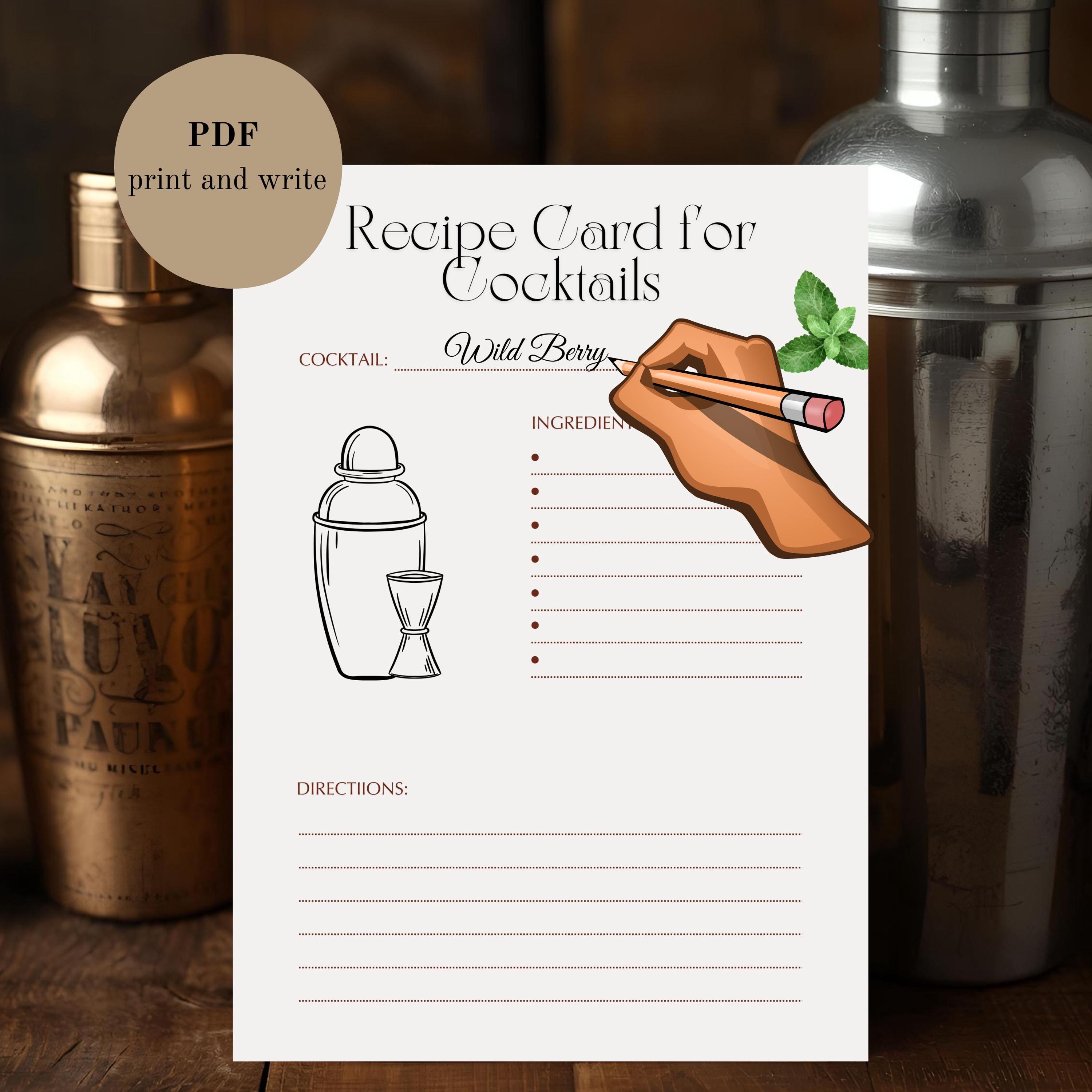 Printable Cocktail Recipe Card Template PDF | Modern Cocktail Template ...
