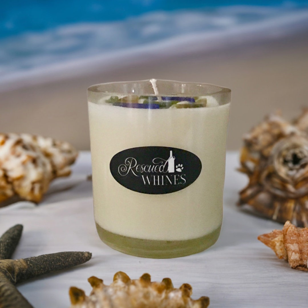 Coastal Soy Wax Candle: Recycled Wine Bottle Glass, River Breeze Scent ...