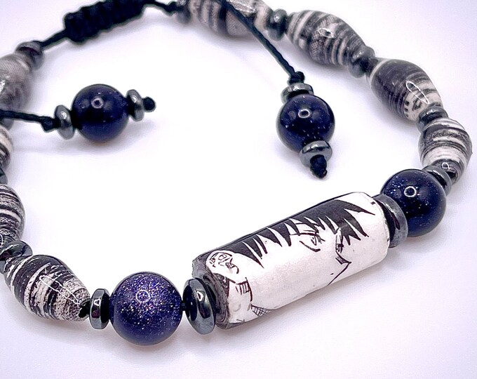 JJK Inspired Handmade Manga Paper Bead Bracelet - Quilled Manga, Blue ...