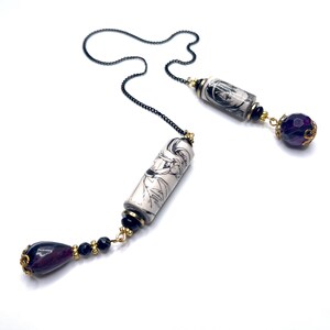 Recycled BSD Manga Paper Bead Chain Bookmark Crazy Lace Agate, Obsidian ...