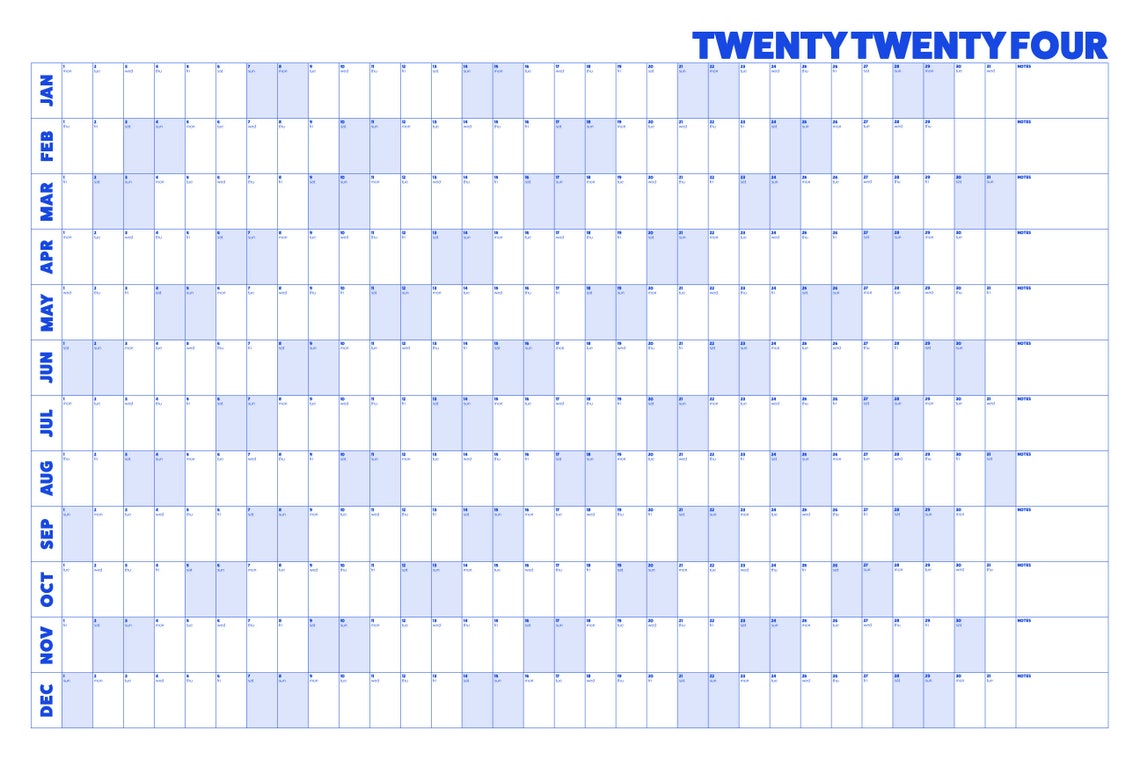 PRINTABLE 2024 Wall Calendar Chunky Font Digital PDF Instant Download ...