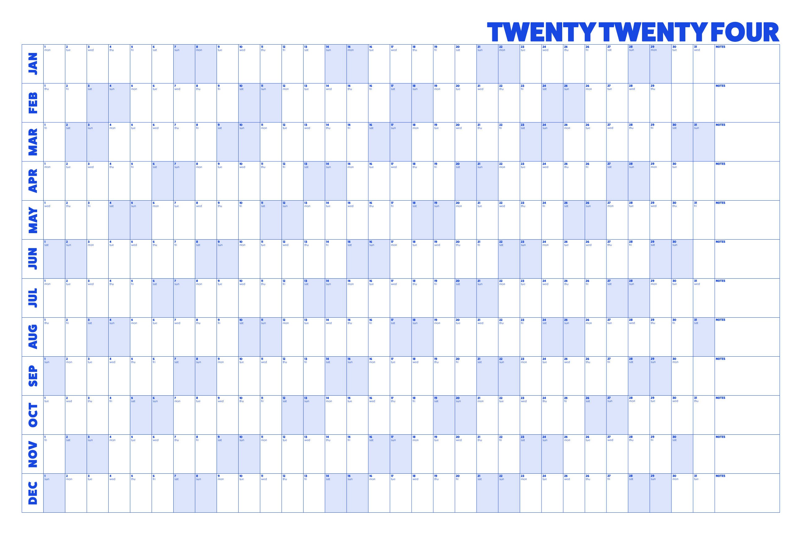 PRINTABLE 2024 Wall Calendar Chunky Font Digital PDF Instant Download ...