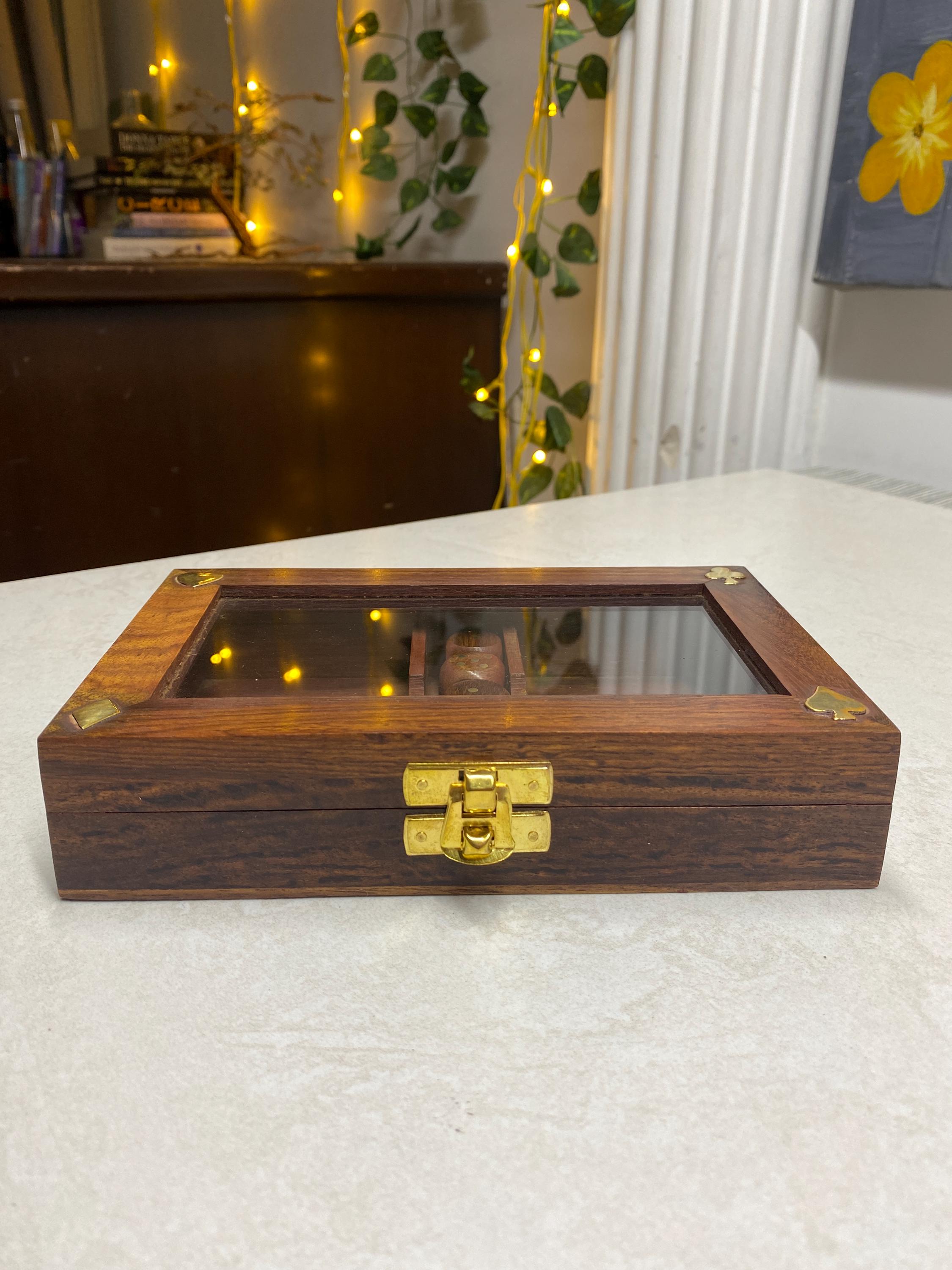 Wooden Handcrafted Storage Box Case Holder With 5 Dice , Sheesham Wood ...