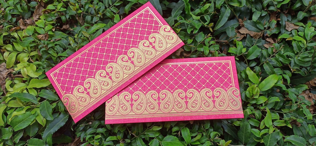Set of 10 Premium Envelope Dark Pink Color With Golden Ambi Wedding ...