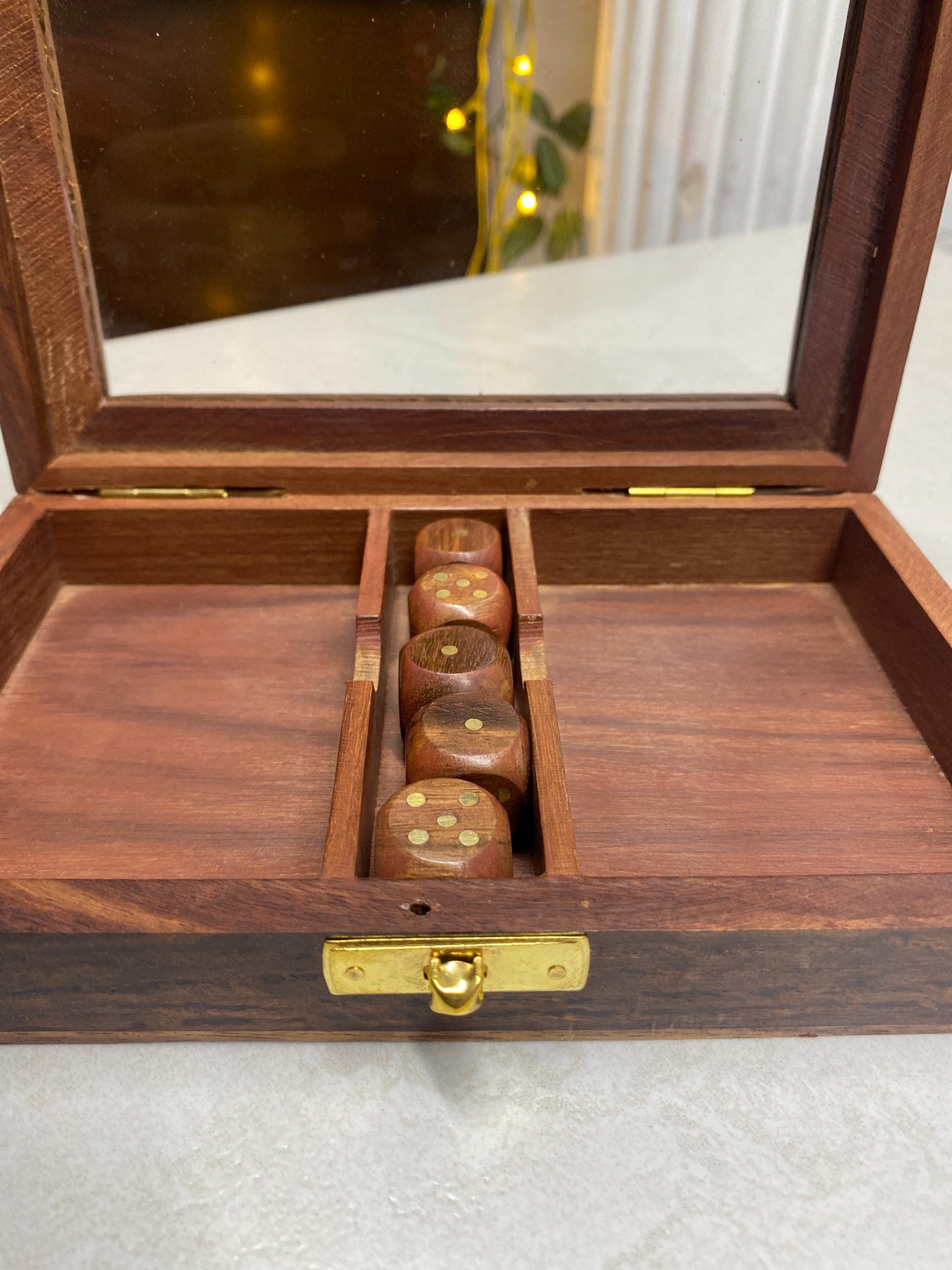 Wooden Handcrafted Storage Box Case Holder With 5 Dice , Sheesham Wood ...