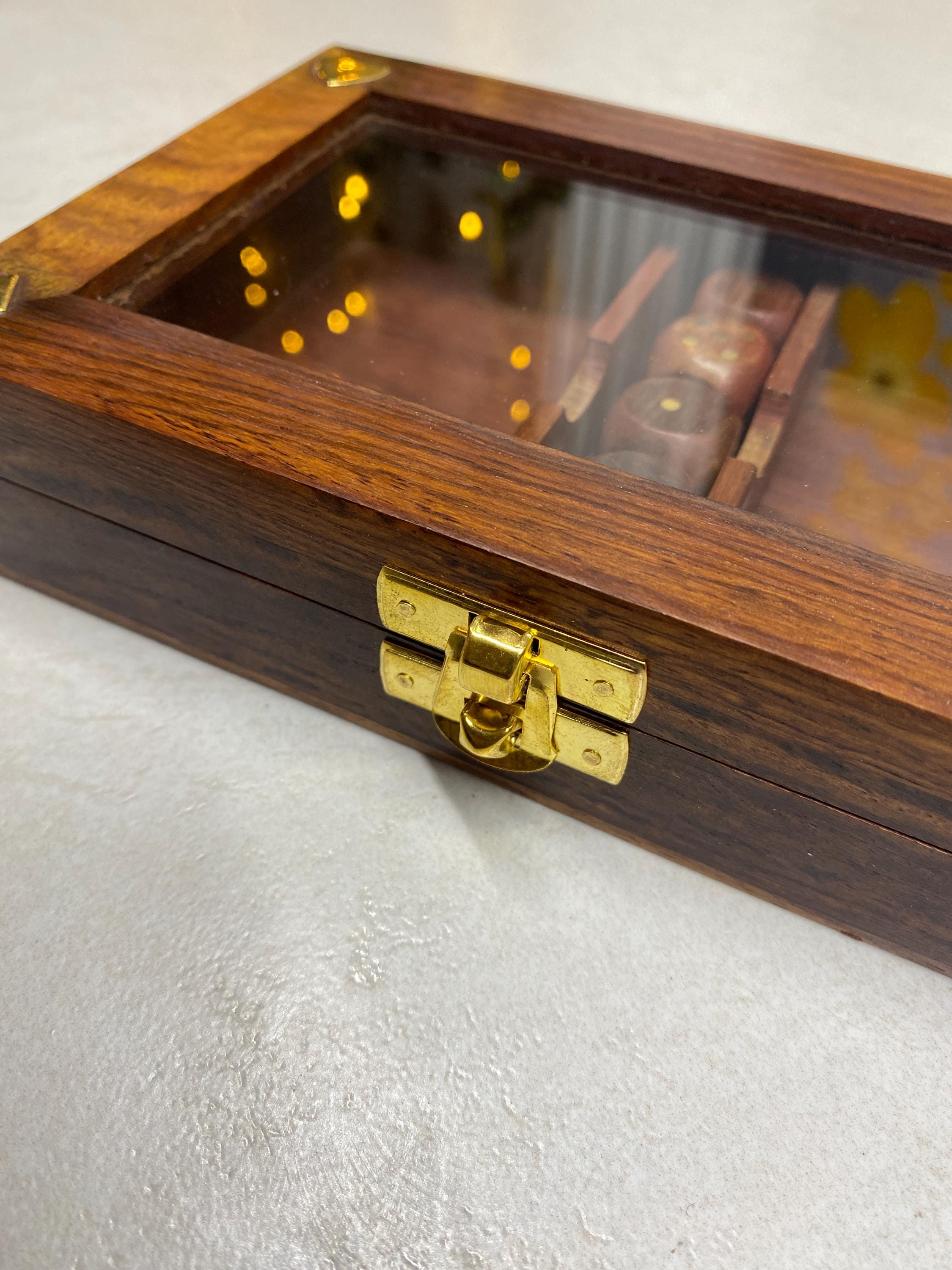 Wooden Handcrafted Storage Box Case Holder With 5 Dice , Sheesham Wood ...