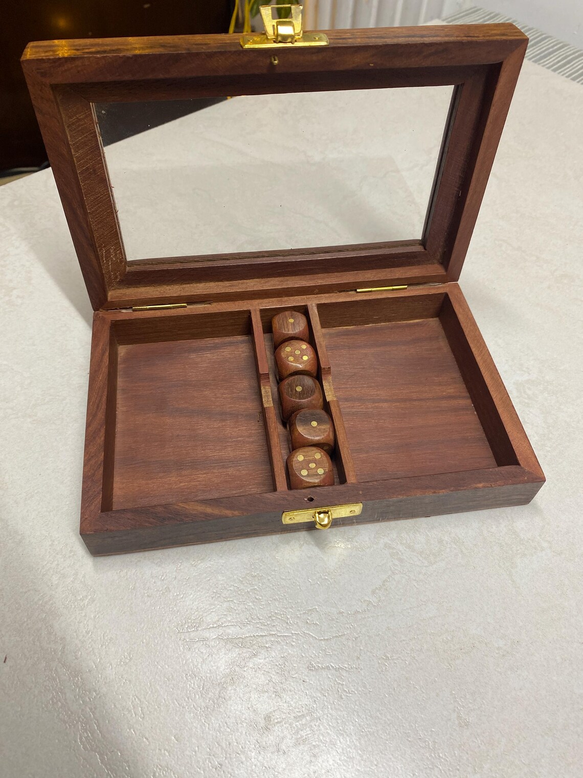 Wooden Handcrafted Storage Box Case Holder With 5 Dice , Sheesham Wood ...