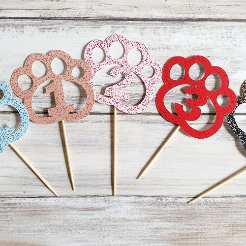 Paw Print Cupcake Toppers Dog Cake Topper Dog Birthday | Etsy
