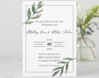 Simple Greenery Wedding Invitation - Etsy