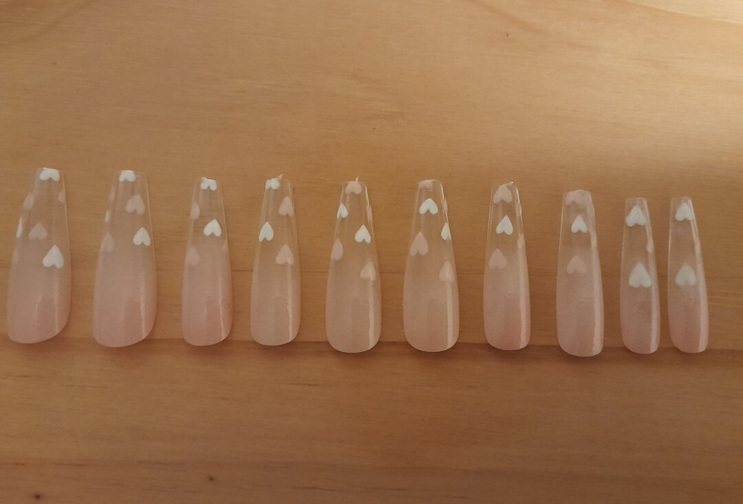 Sheer Long Nails in Ombre Hearts - Etsy
