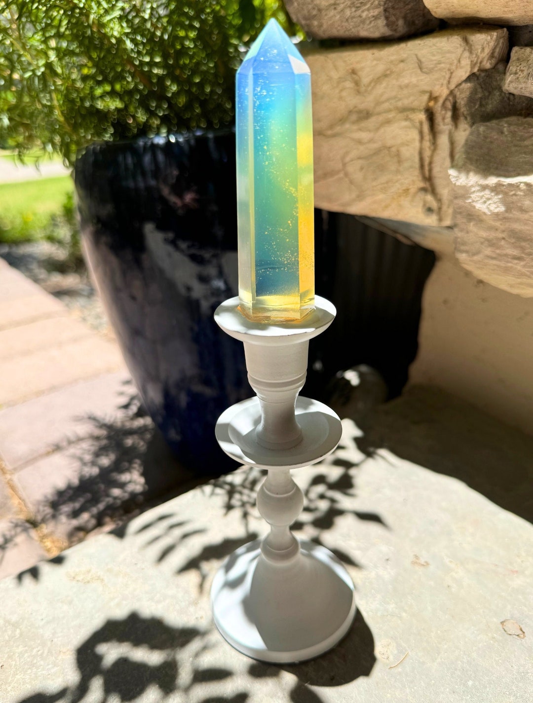 Opalite Crystal Tower Vintage Candelabra Stand Natural Opalite Gemstone Polished Tower Display ...