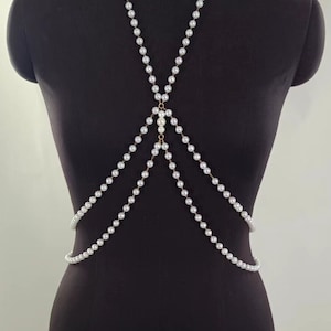 Elegant Pearl Body Chain Chest, Bridal Body Jewelry, Pearl Body Chain ...