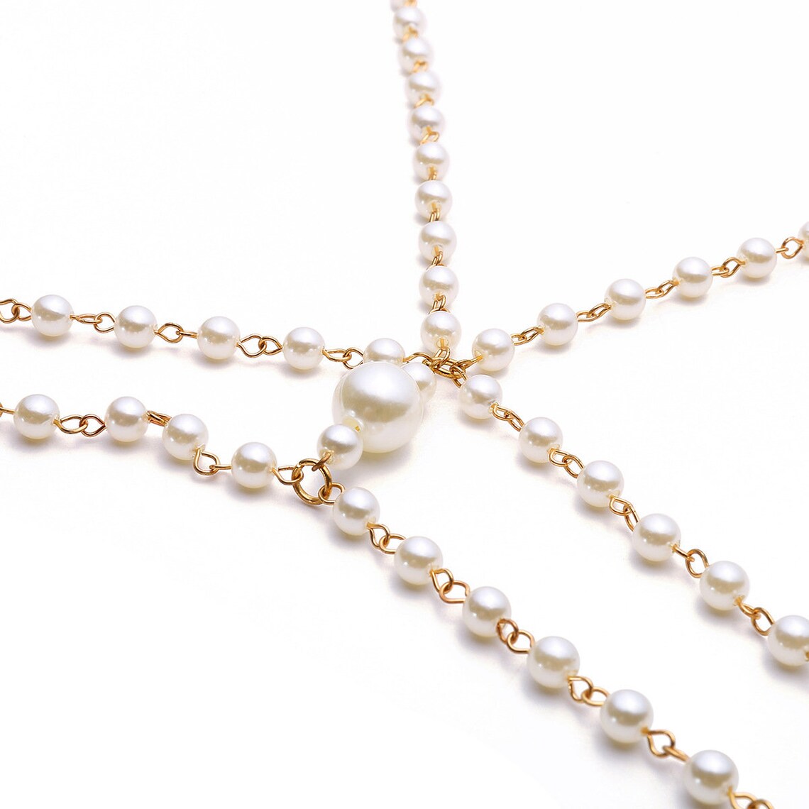 Elegant Pearl Body Chain Chest, Bridal Body Jewelry, Pearl Body Chain ...