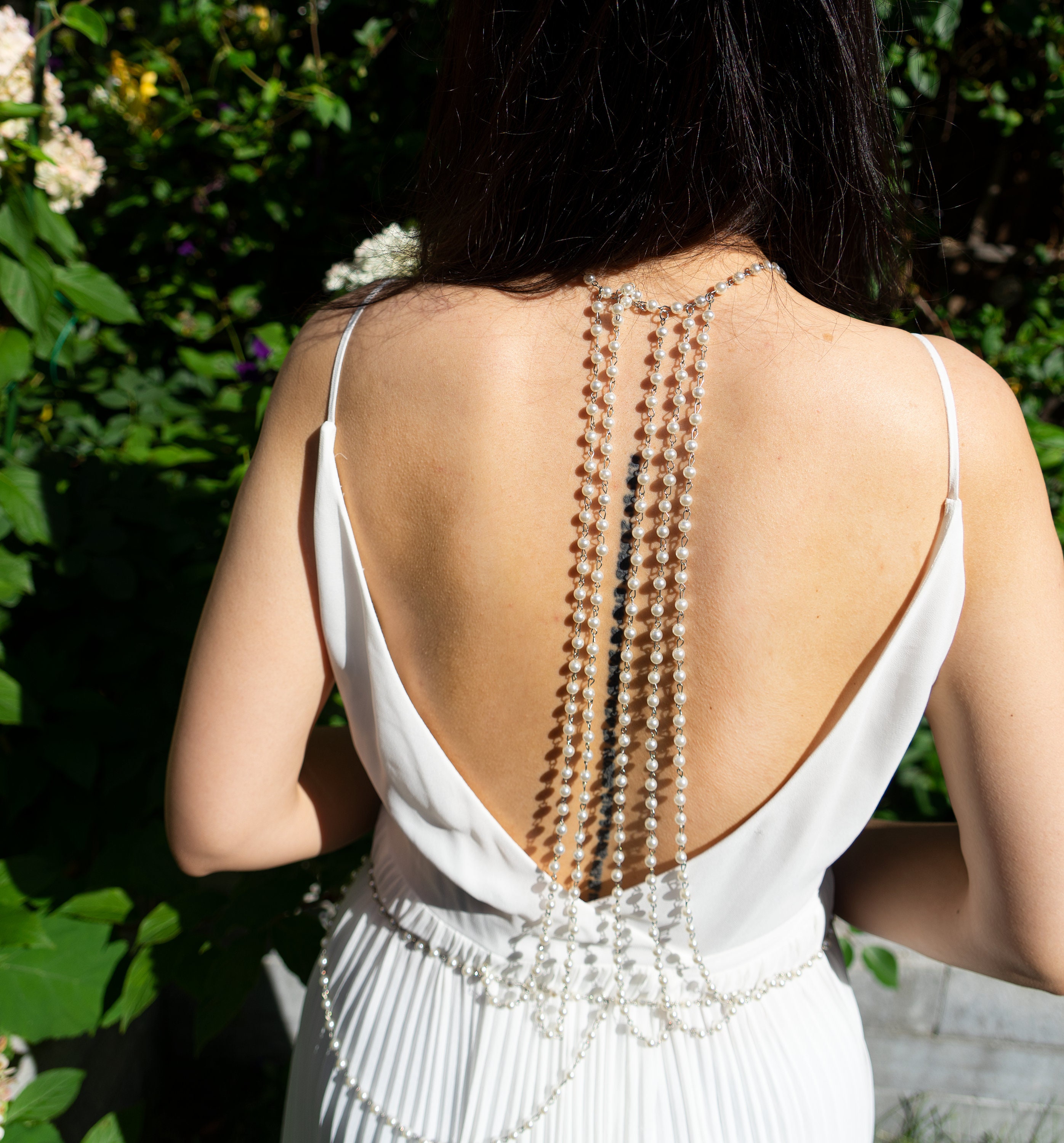 Elegant Pearl Body Chain Chest, Bridal Body Jewelry, Pearl Body Chain ...