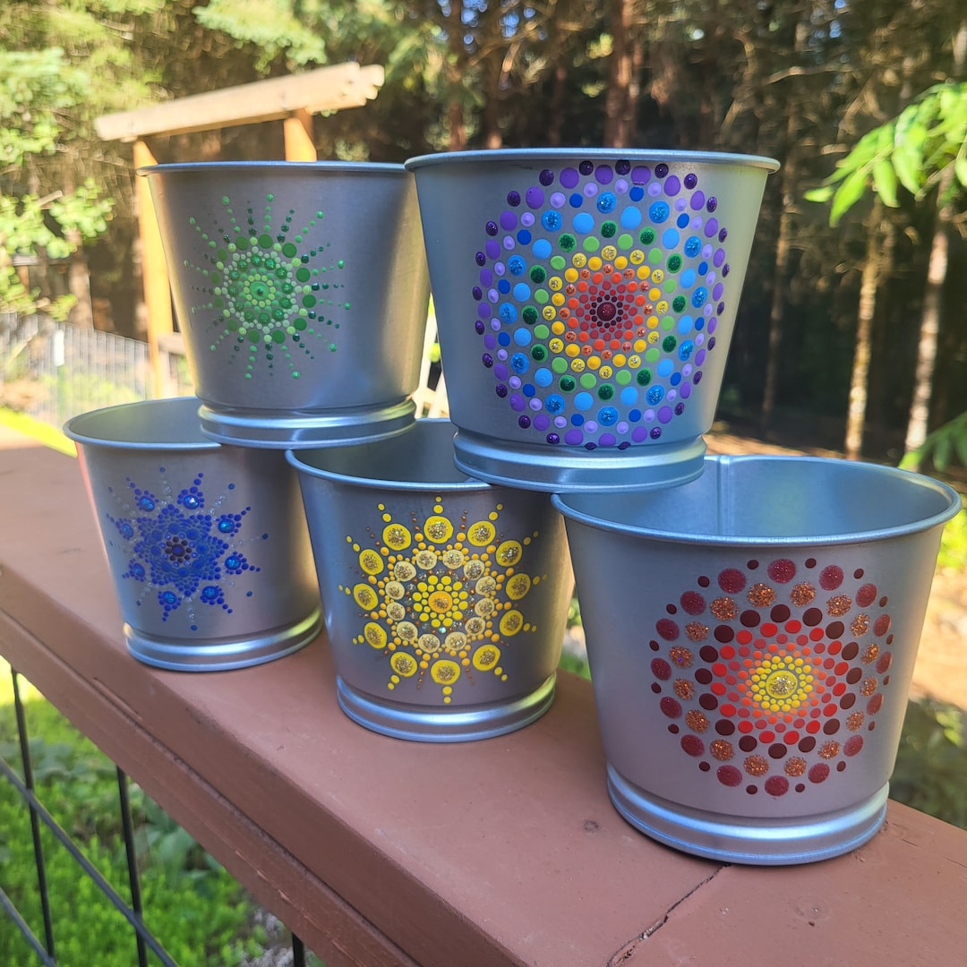 Painted Mandala Metal Pail, 5-inch Decorative Planter - Etsy