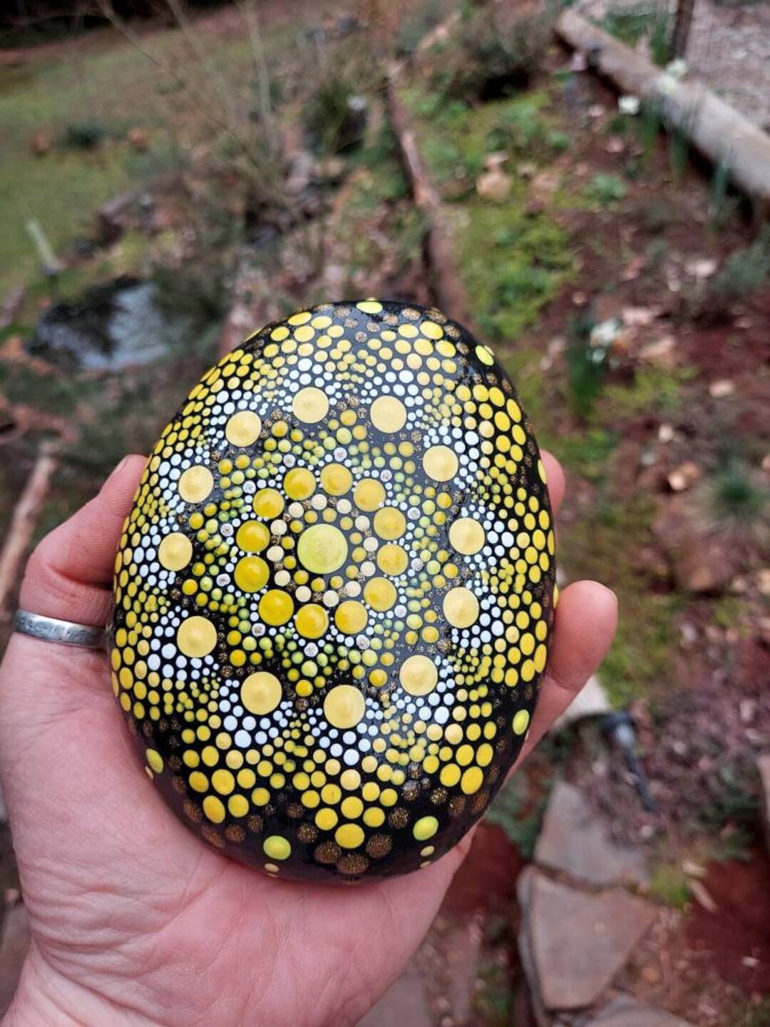 Painted Mandala River Rock, Sunshine Summer Decor - Etsy