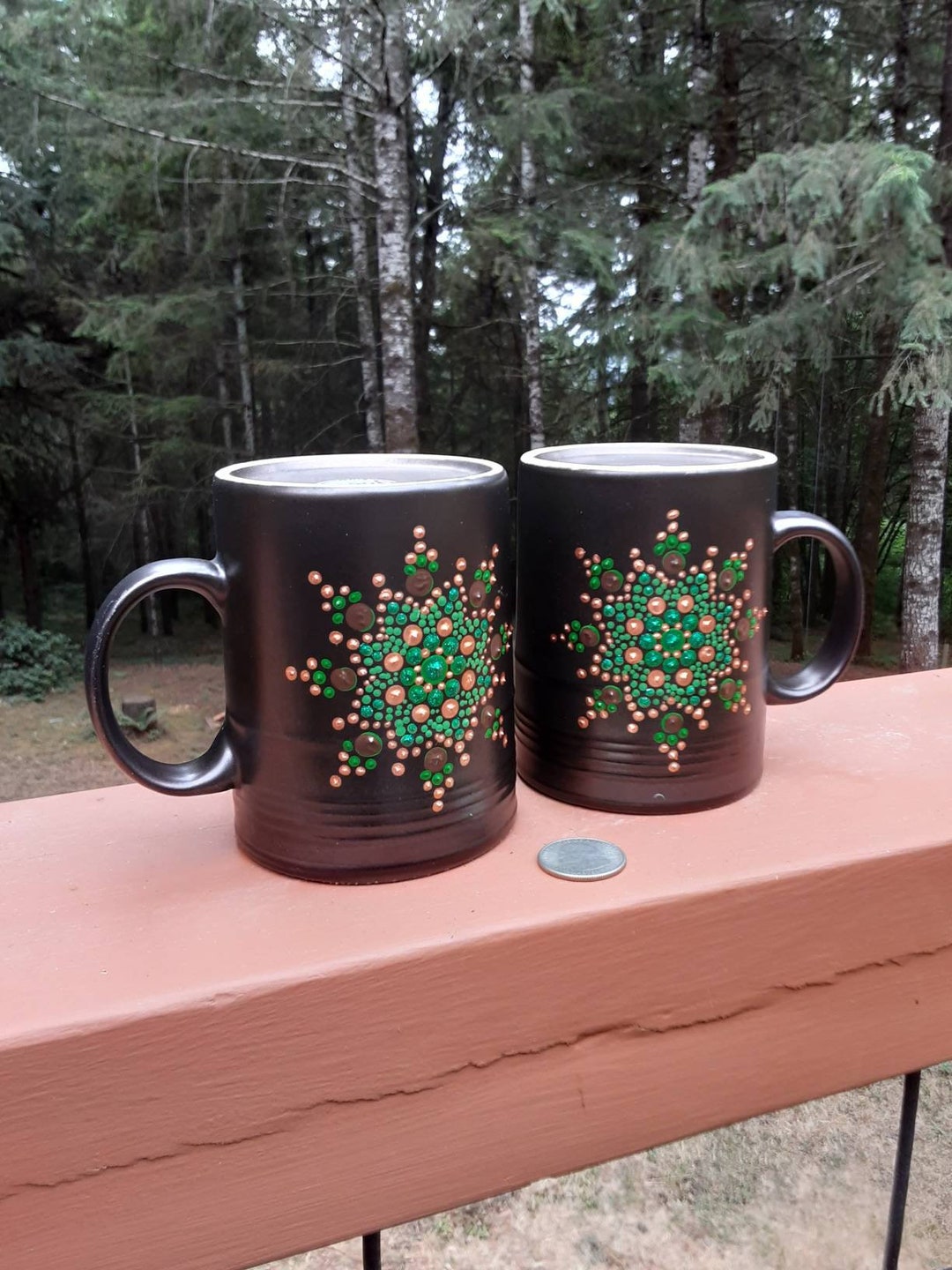 A Set of 2 Matching Coffee Cups With Matching Mandalas. - Etsy